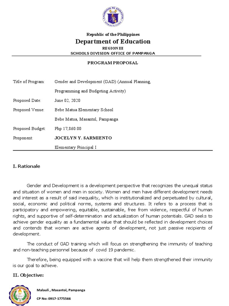 2020 GAD TRAINING PROPOSAL MALAULI New | PDF | Gender And Development ...