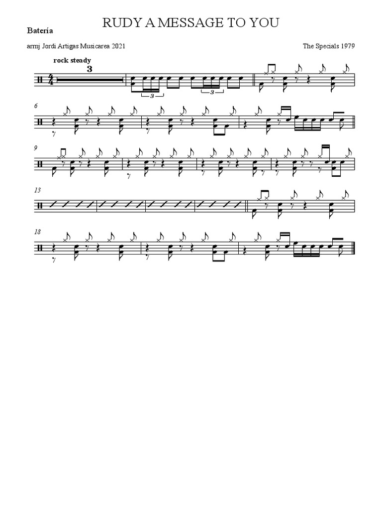 RUDY A MESSAGE TO YOU - Drums | PDF