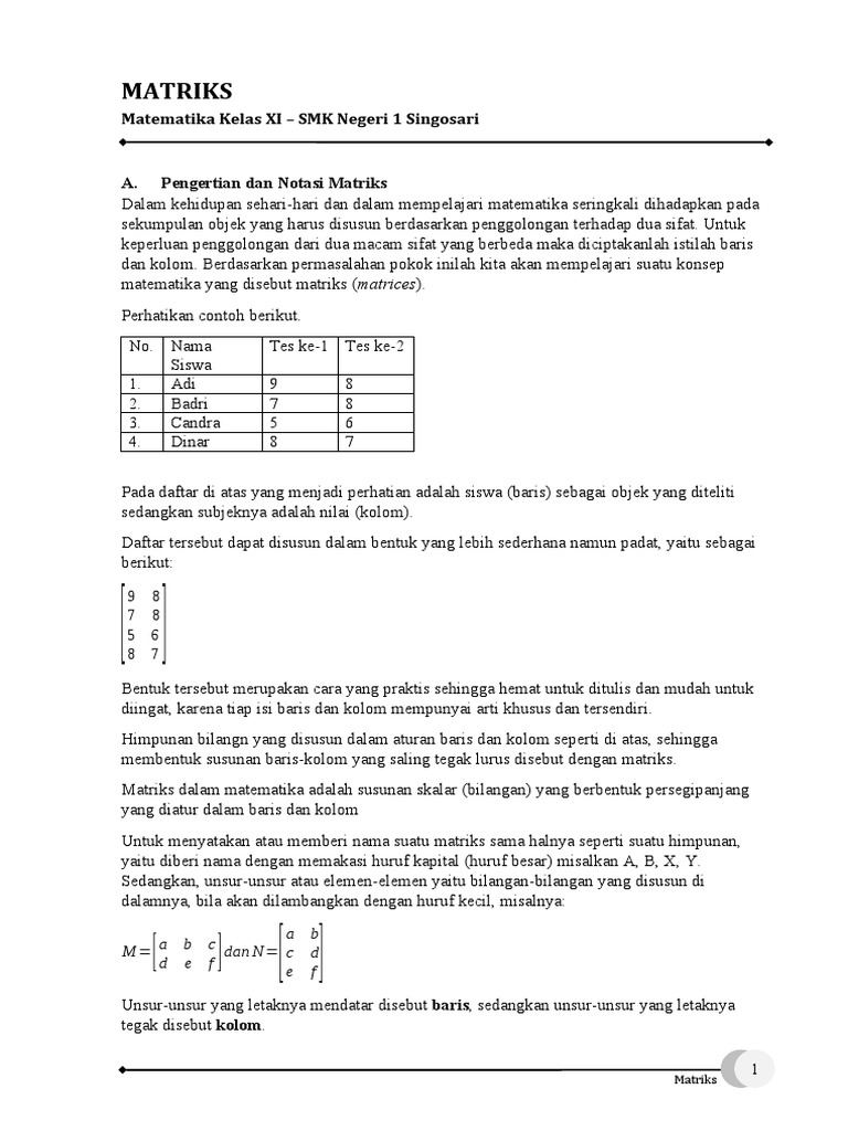Materi Matriks | PDF | Metode & Bahan Ajar