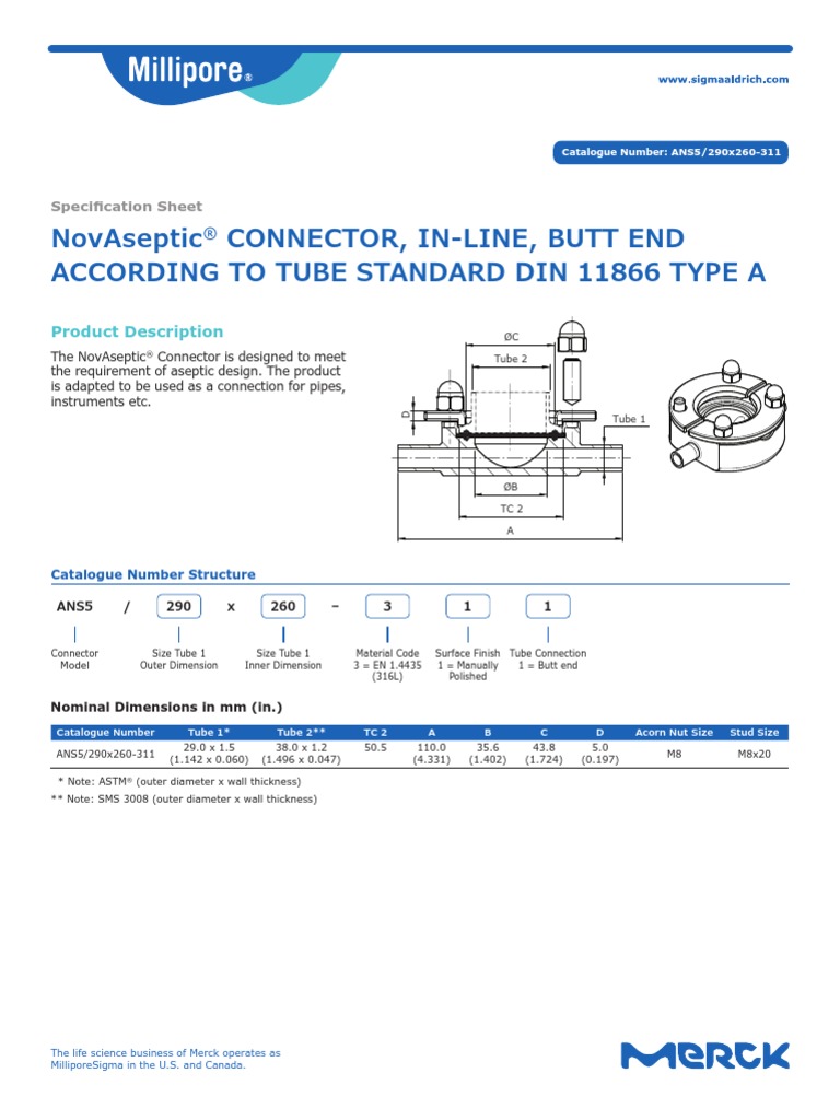 Novaseptic Connector, In-Line, Butt End According To Tube Standard Din 11866 Type A | PDF | Pipe ...