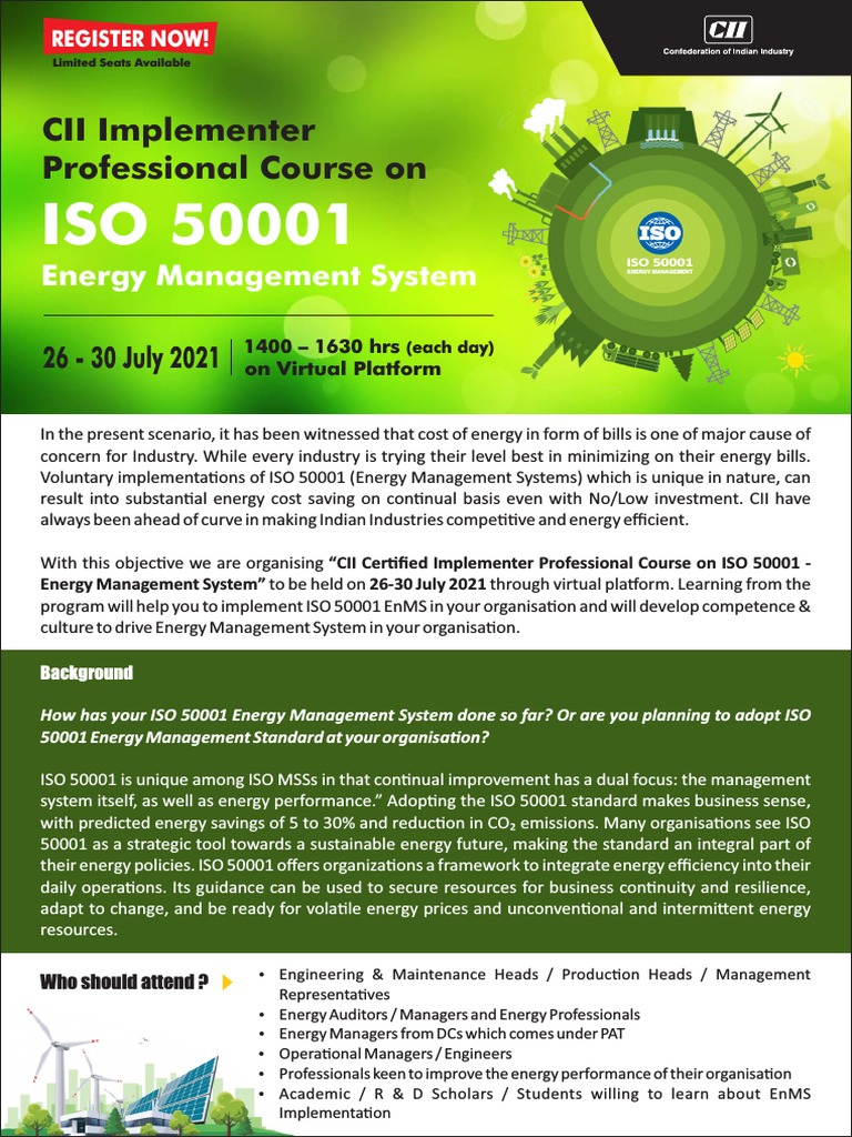 CII Certified Implementer Professional Course On ISO-50001 - Energy ...