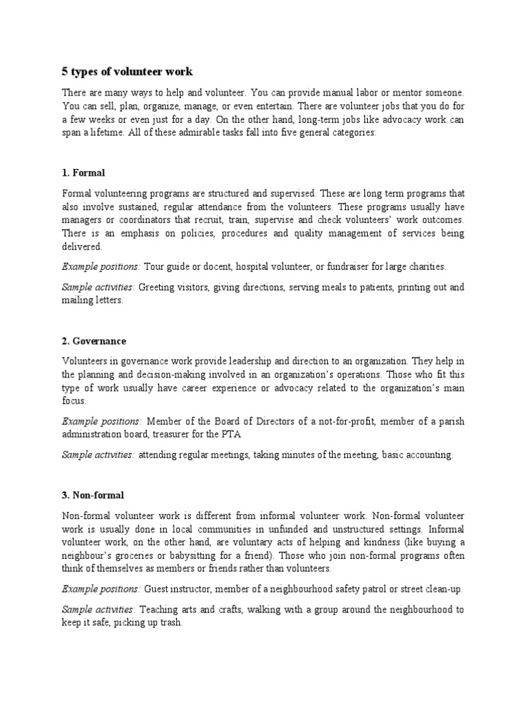 5 Types of Volunteer Work | PDF | Volunteering | Public Sphere