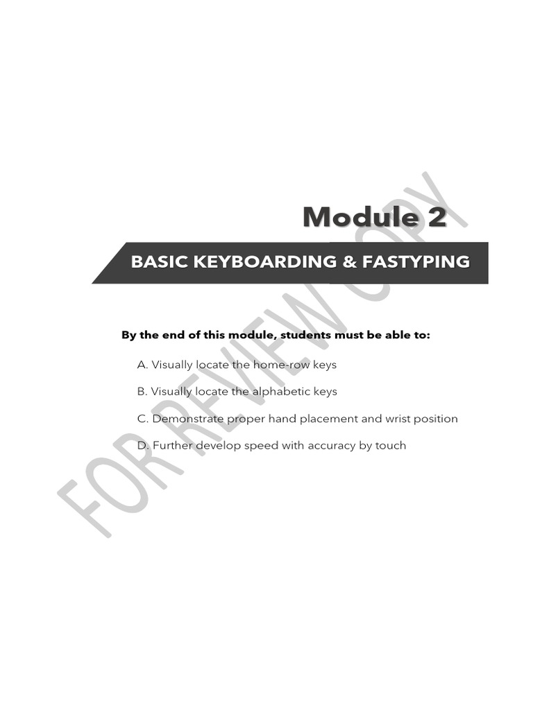 Basic Keyboarding & Fastyping: by The End of This Module, Students Must Be Able To | PDF ...