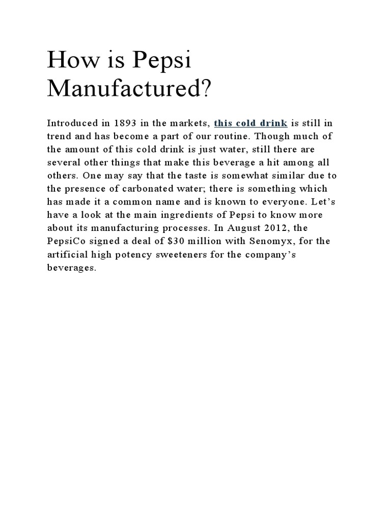 Pepsi Co Manufacturing Process | PDF | Drink | Carbonated Water