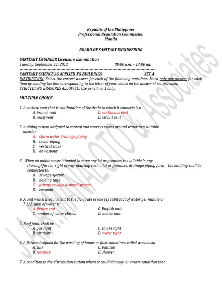 Sanitary Science As Applied To Buildsings (Questioner Board Exam) | PDF ...