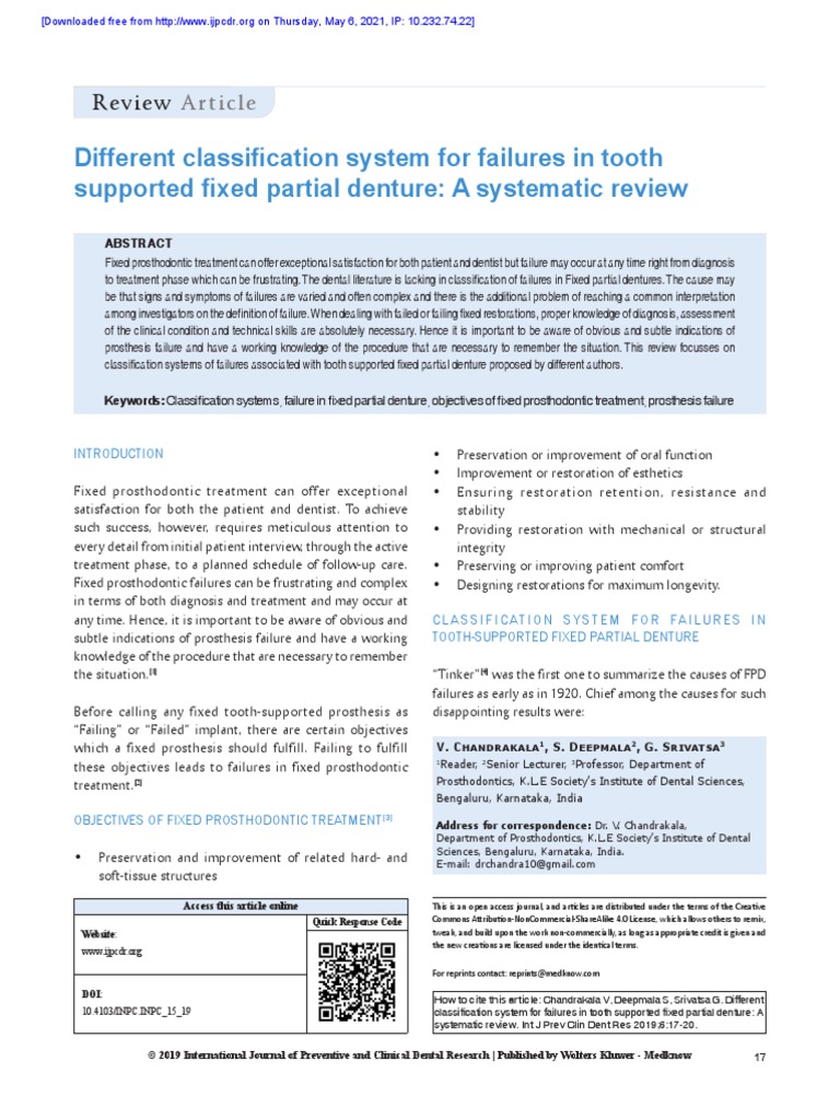 Classification of Failure of FPD | PDF | Periodontology | Health Sciences