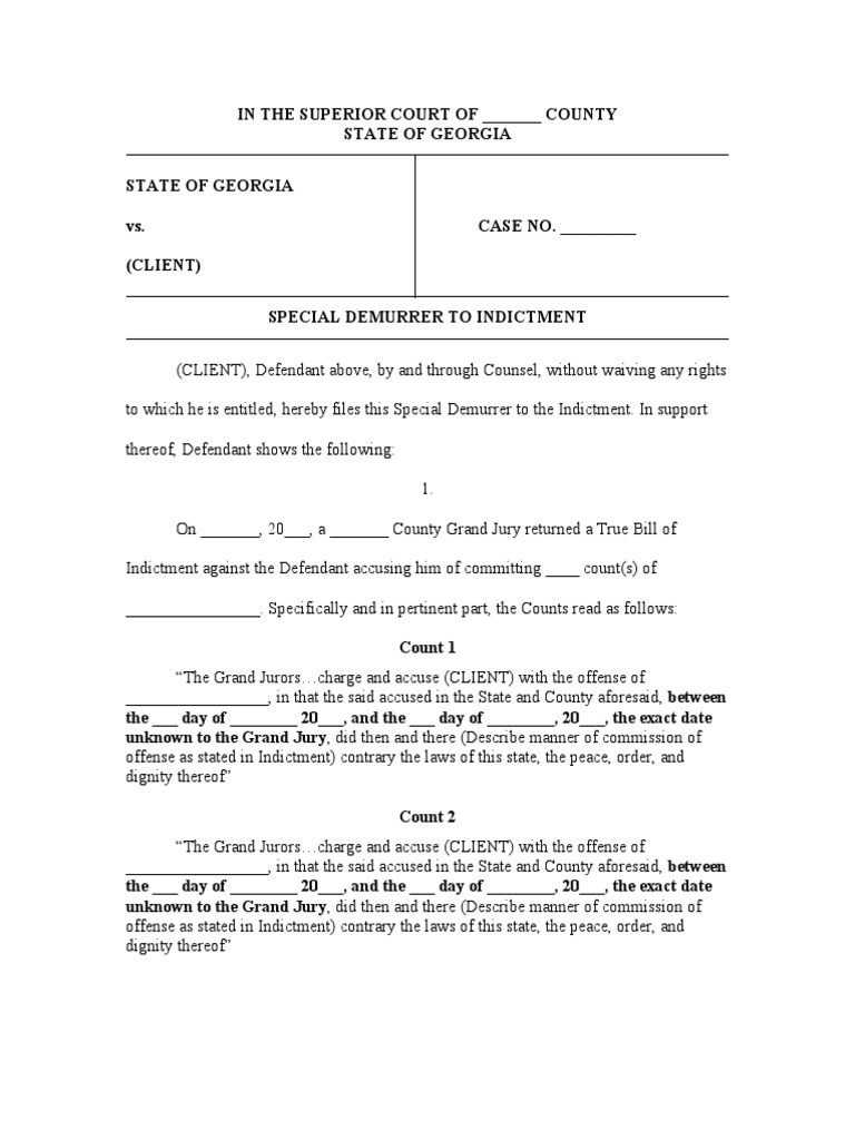 Special Demurrer Form For Scribble | PDF | Grand Jury | Law
