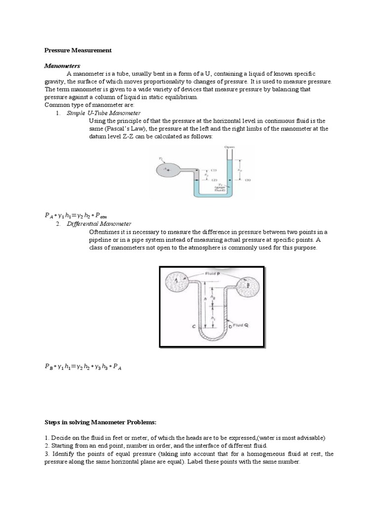Manometers: Pressure Measurement | PDF