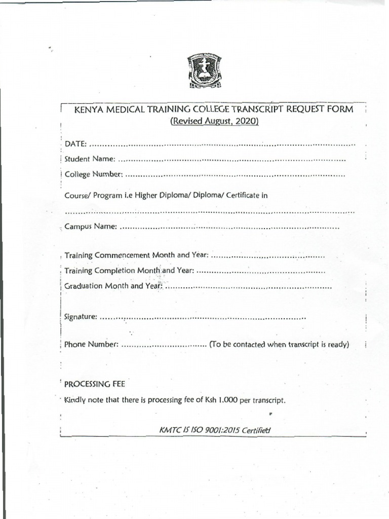 KMTC Transcript Application | PDF