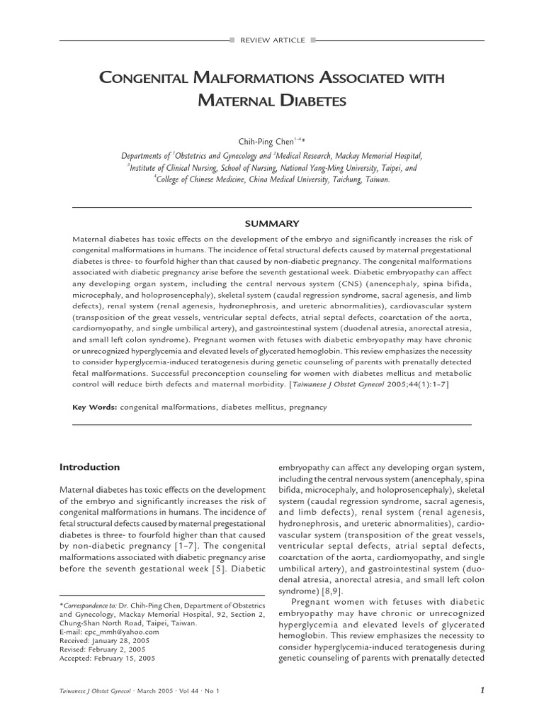 Maternal Diabetes & Birth Defects | PDF | Prediabetes | Glycated Hemoglobin