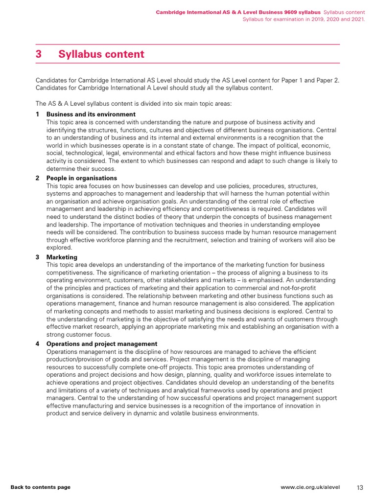 (9609) AS and A Level Business Syllabus | Download Free PDF | Marketing ...