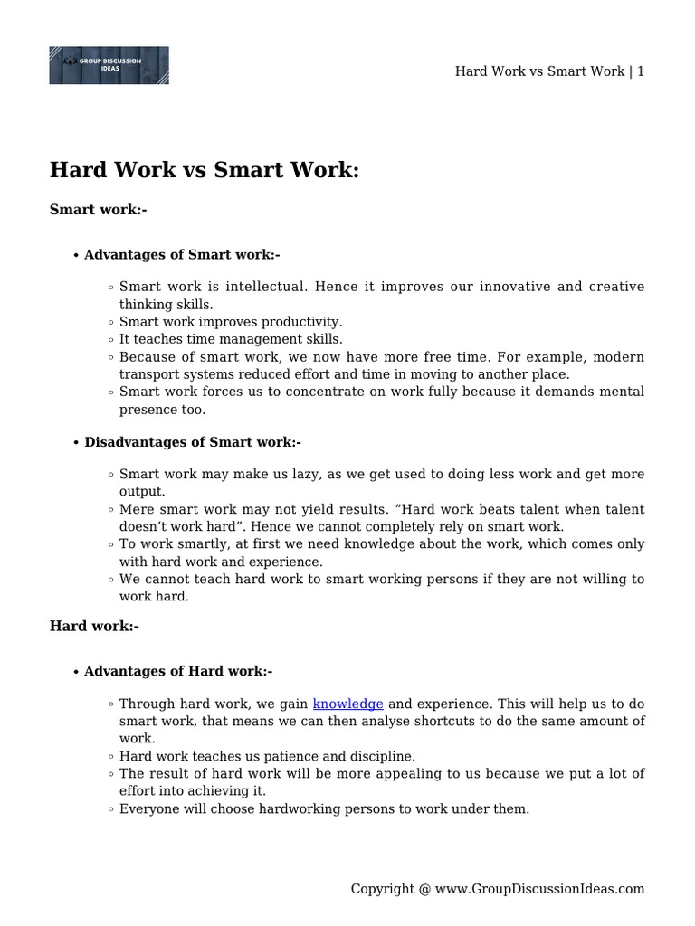 Hard Work Vs Smart Work | PDF | Cognition | Communication