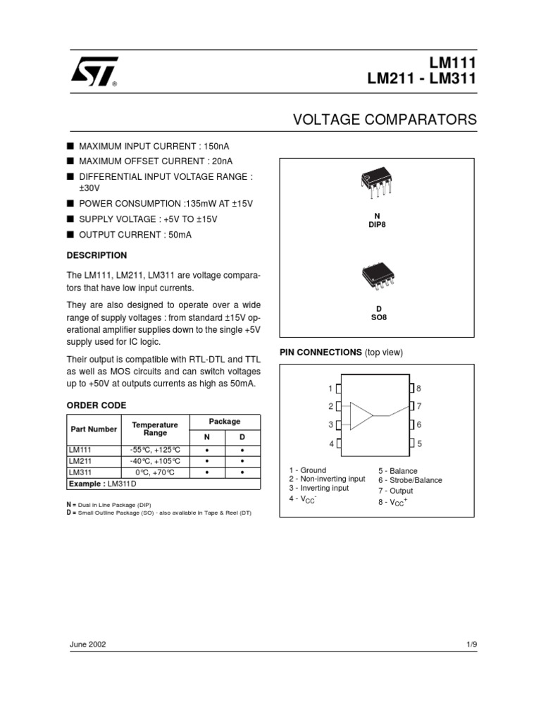 LM311 IC Data Sheet | PDF | Operational Amplifier | Electrical Engineering