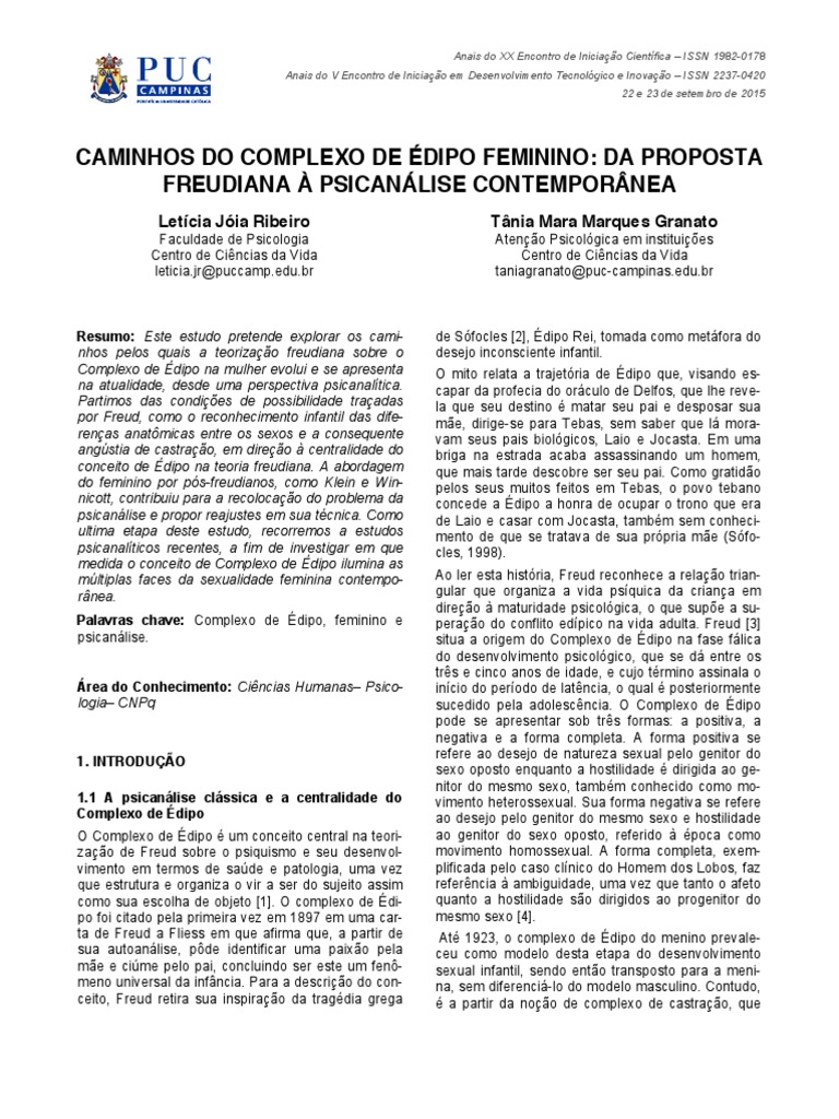 Caminhos Do Complexo de Édipo Feminino Da Proposta Freudiana À ...