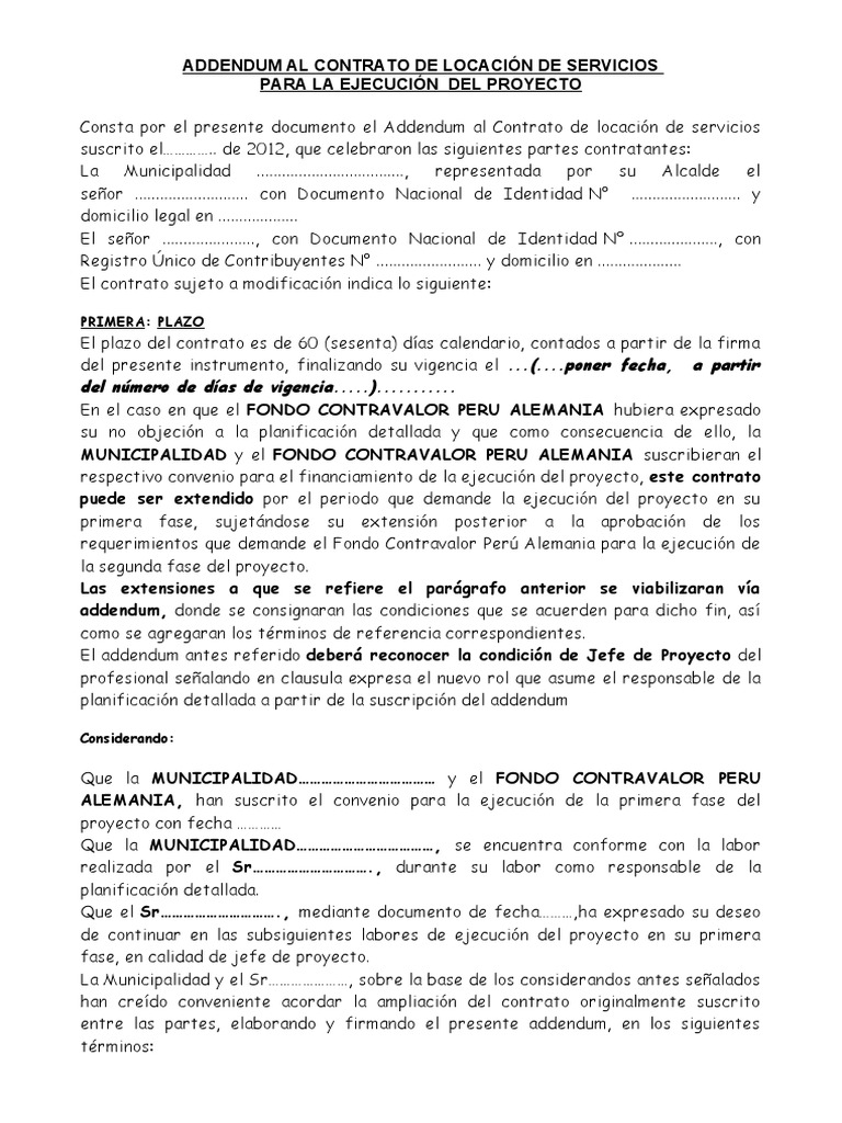 Addendum Al Contrato de Locación de Servicios by Anteliz | PDF | Apéndice | Planificación