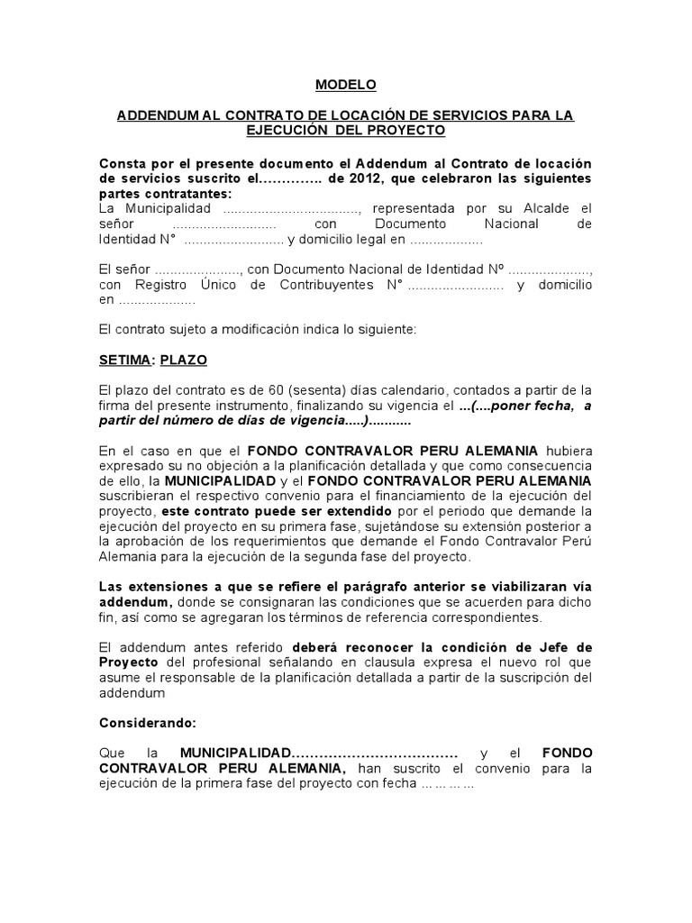 MODELO Addendum Contrato Locacion Serv by Anteliz | PDF | Perú | Planificación