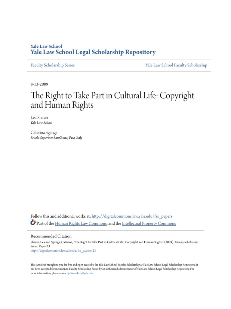 The Right To Take Part in Cultural Life | PDF | Intellectual Property ...