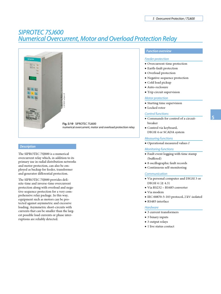 Siemens SIPROTEC 7SJ600 Relay Guide | PDF | Relay | Direct Current