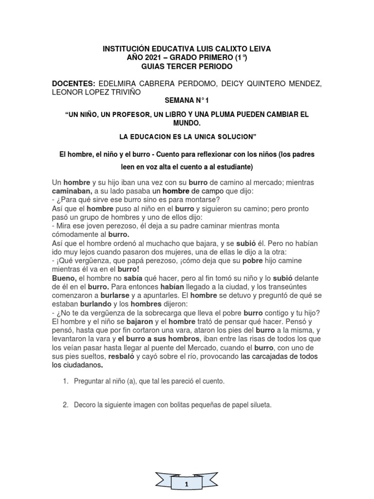 Guías de aprendizaje para primer grado de educación primaria | PDF ...