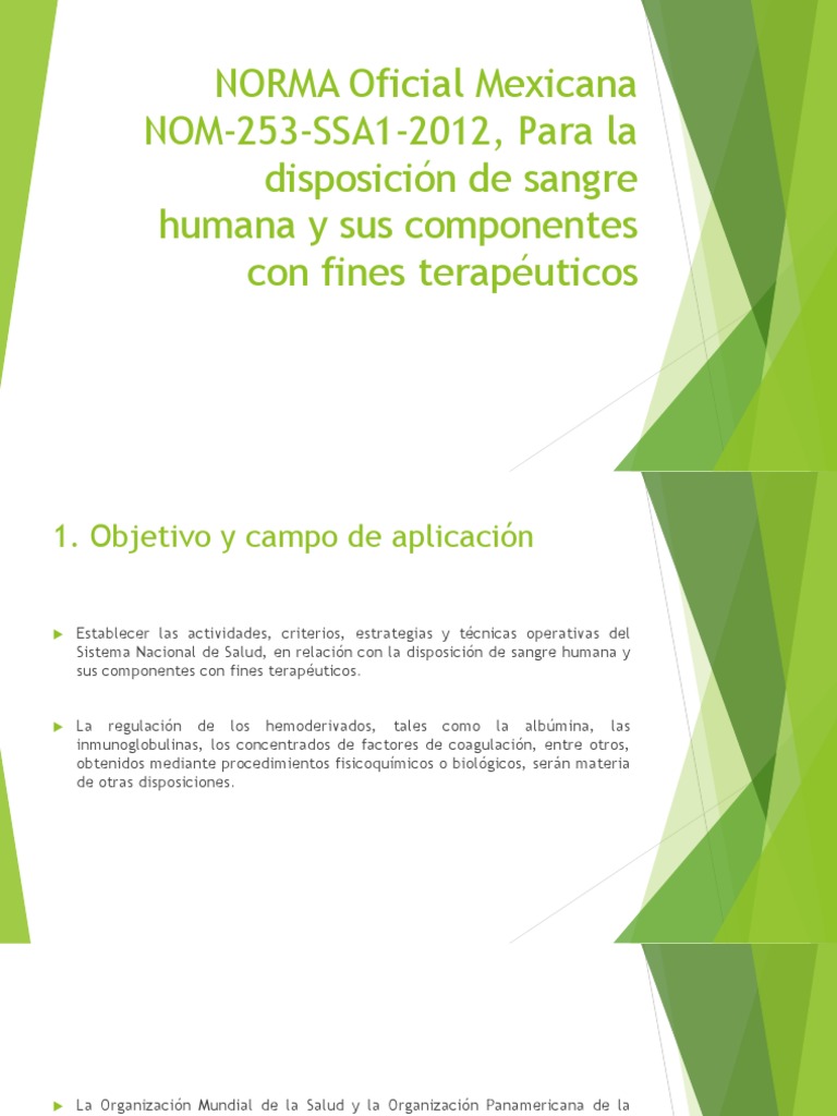 Presentacion Nom 253-Ssa1-2012 | PDF | Donación de sangre | Sangre