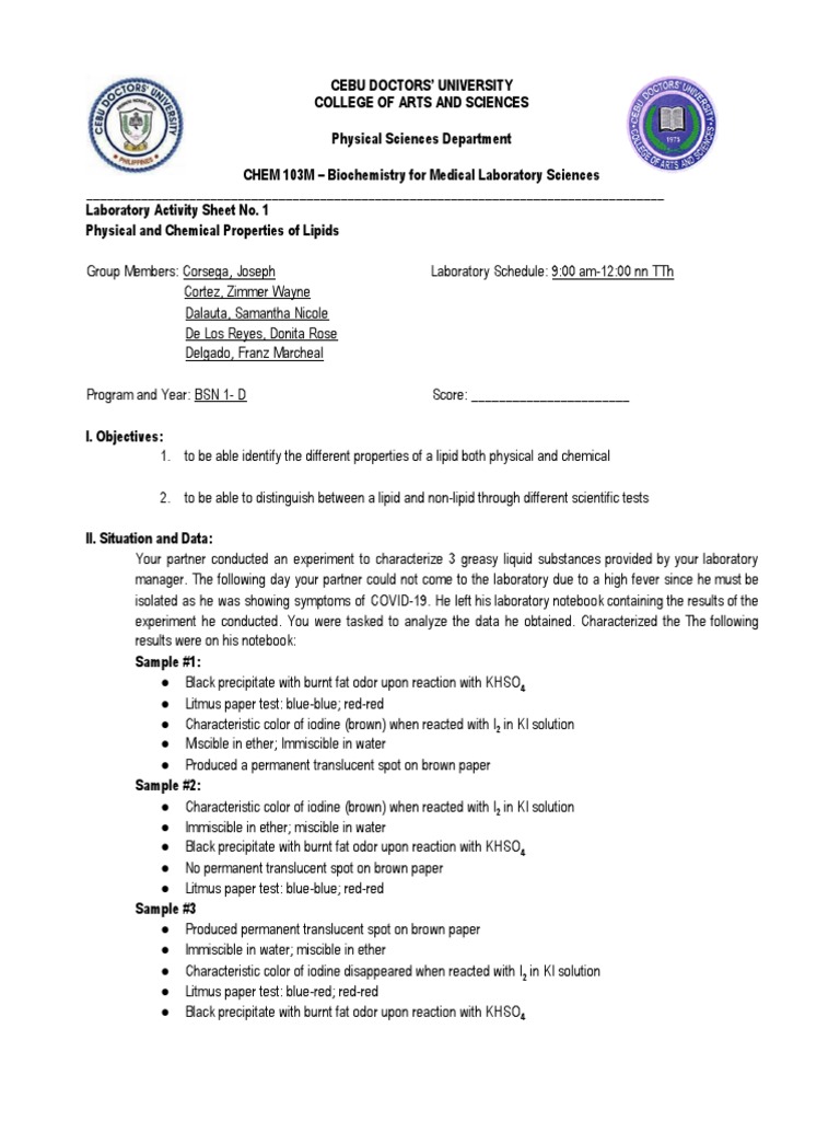 Experiment 1 - Laboratory Activity Sheet For Physical and Chemical ...