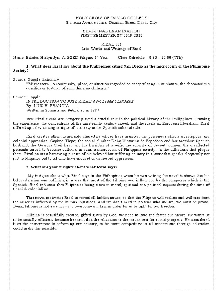Semi-Final Exam Rizal 101 | PDF | Philippines