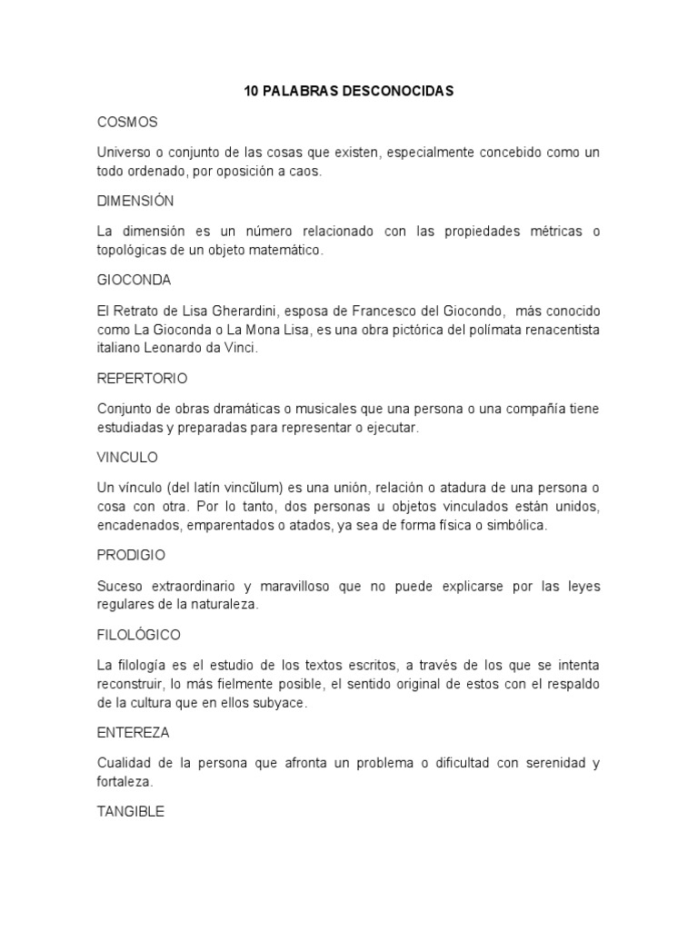 10 Palabras Desconocidas | PDF | Blanco como la nieve | Juventud