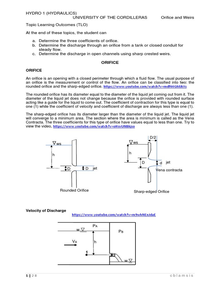 HYDRO 1 - Fluid Flow Measurement - Orifice and Weirs | PDF | Mechanics ...