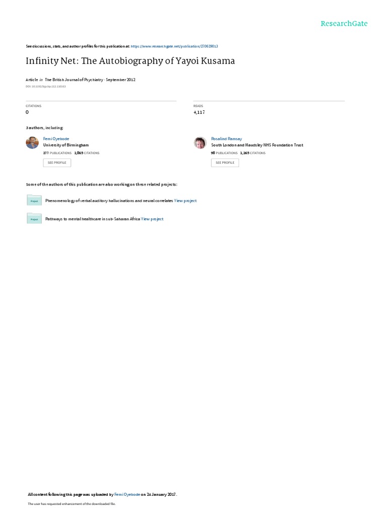 Infinity Net: The Autobiography of Yayoi Kusama | PDF | Psychiatry ...