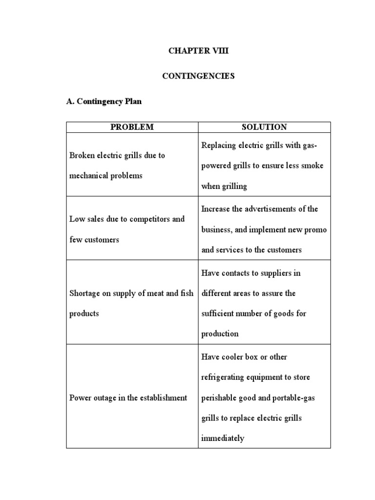 Contingencies A. Contingency Plan Problem Solution | PDF | Technology ...