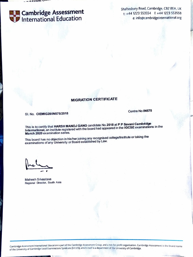 10th Migration Certificate | PDF