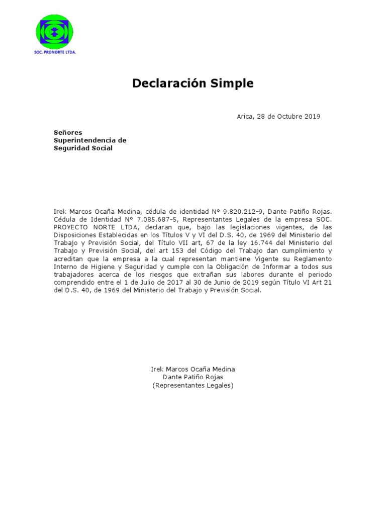 Formato Declaracion Simple | PDF