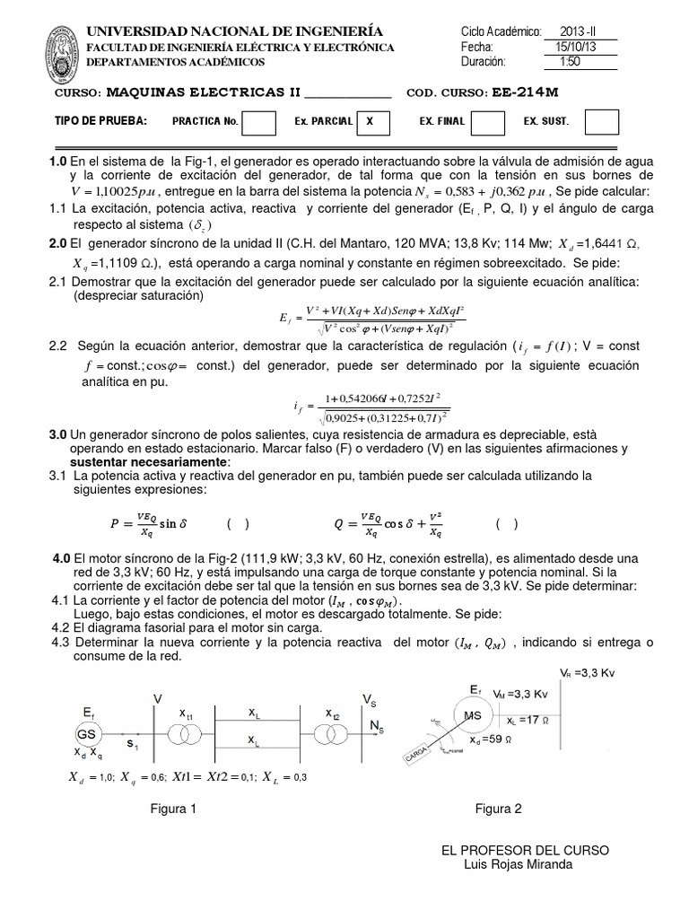 Ee214 Ep2013 Ii | PDF | Generador eléctrico | Poder (Física)