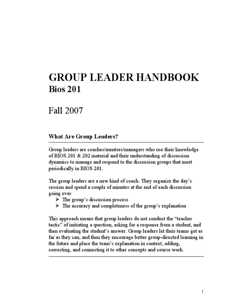Group Leader Handbook: Bios 201 | Download Free PDF | Rubric (Academic ...