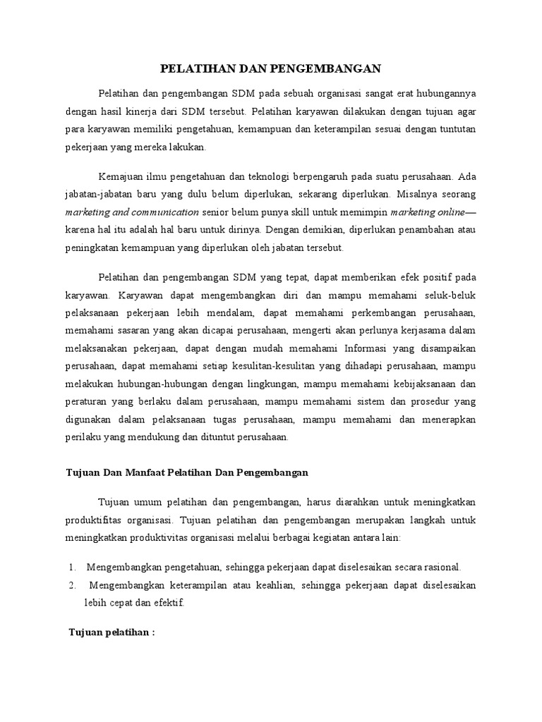 Pelatihan Dan Pengembangan SDM | PDF