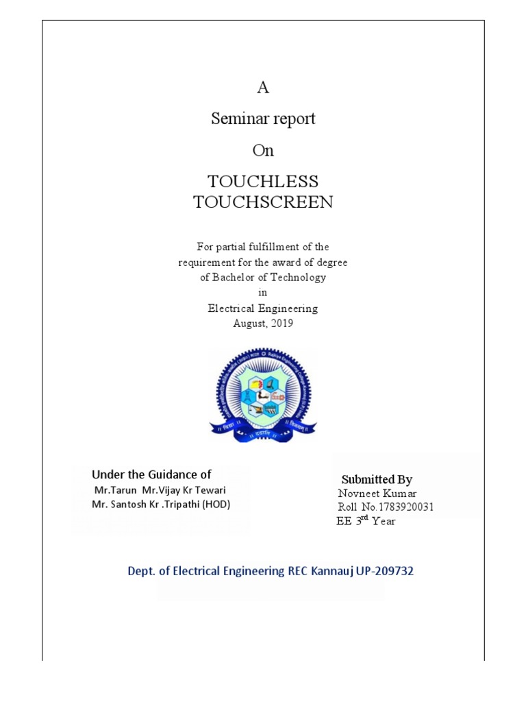 A Seminar Report On Touchless Touchscreen | PDF | Touchscreen | Graphical User Interfaces