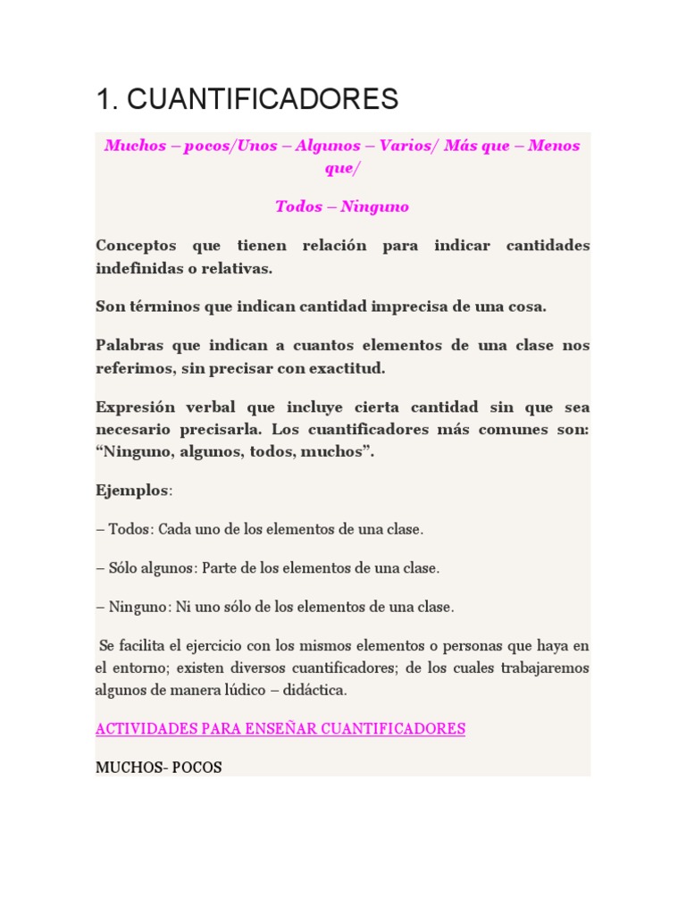 Ejercicios Con Cuantificadores | PDF | Artes del Lenguaje y Comunicación