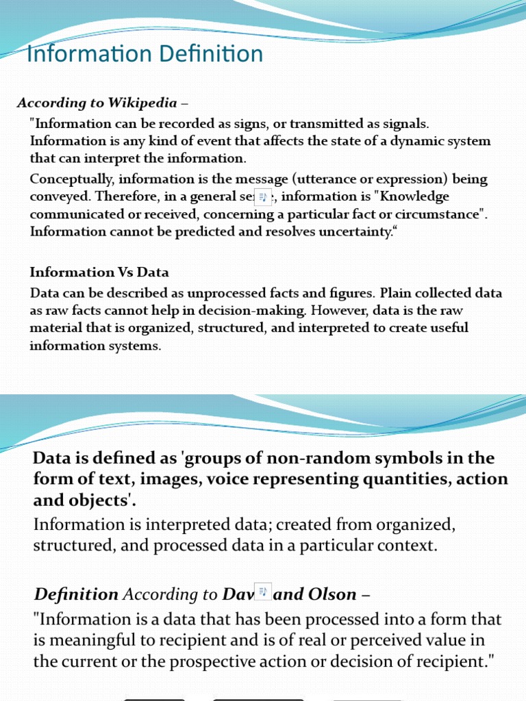 Information Definition: According To Wikipedia | PDF | Information | Data