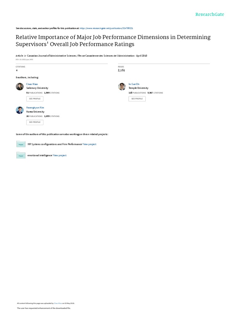 Relative Importance of Major Job Performance Dimensions in Determining ...