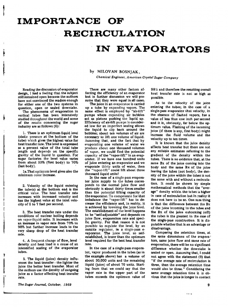 Importance of Recirculation in Evaporators: Chemical Engineer, American ...