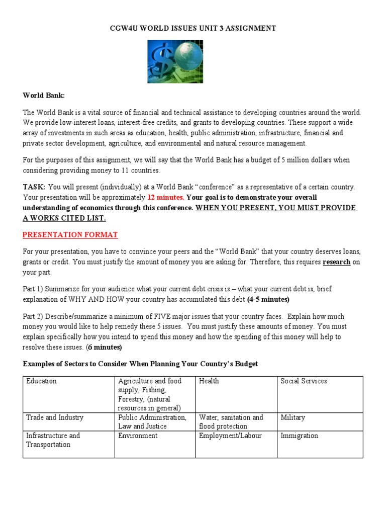 Cgw4u World Issues Unit 3 Assignment | PDF | World Bank | Banks