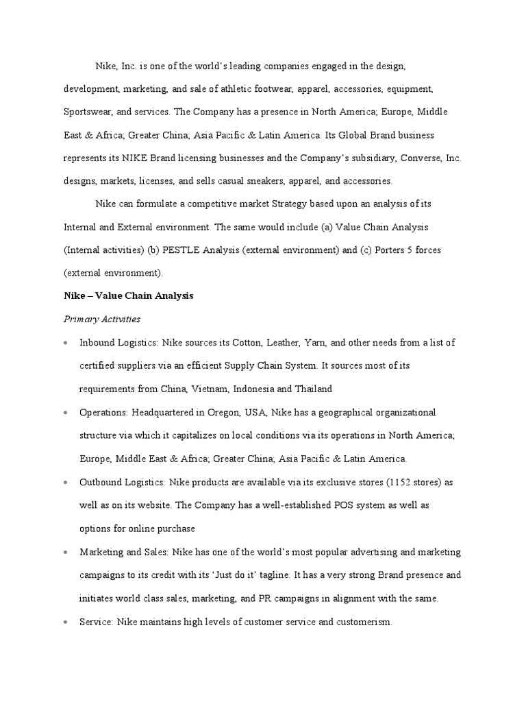 Nike - Value Chain Analysis: Primary Activities | PDF | Nike | Marketing
