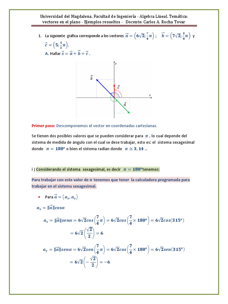 Ejemplos Resueltos de Vectores en El Plano. | PDF | Vector Euclidiano | Geometria plana)
