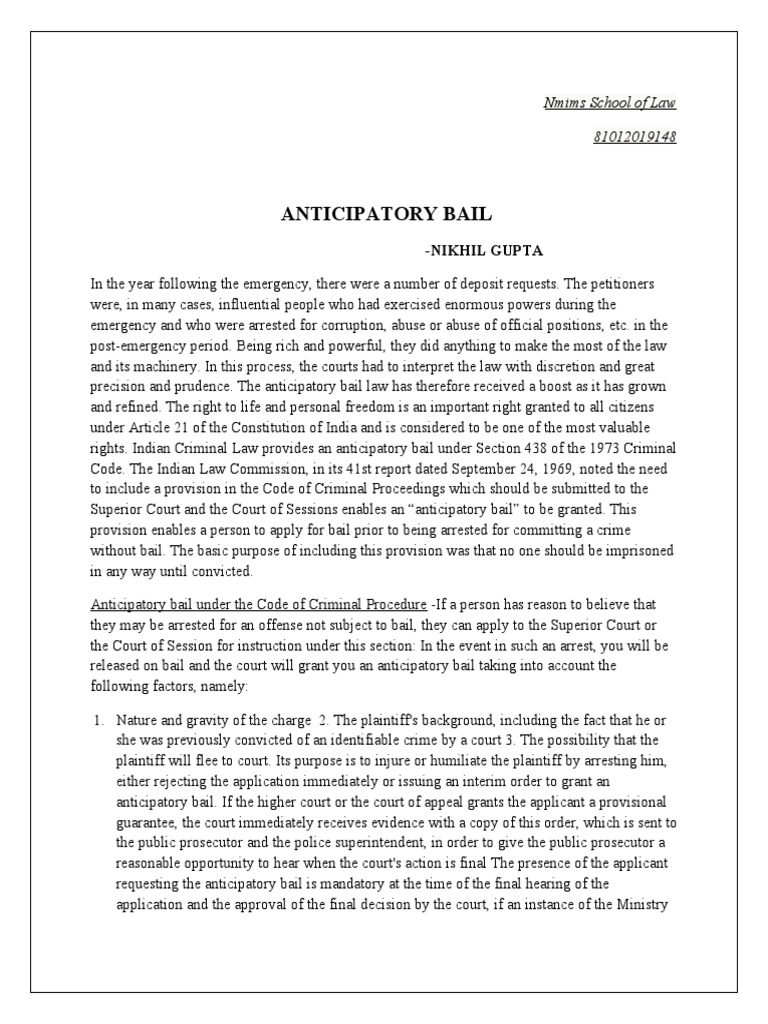 Anticipatory Bail: - Nikhil Gupta | PDF | Bail | Arrest