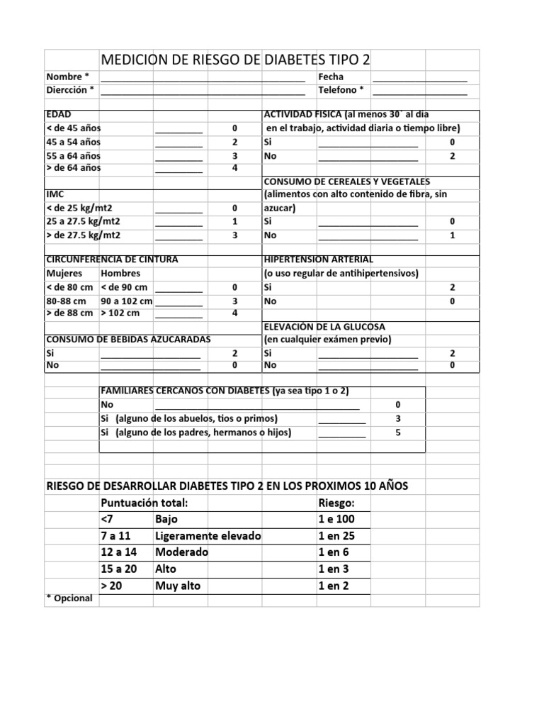 Cuestionario Riesgo DM2 | PDF