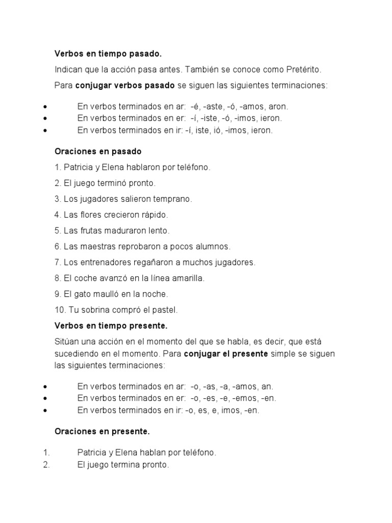 Oraciones Con Verbos | PDF | Verbo | Gramática