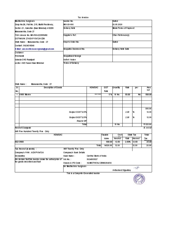 MSI-20-006 Mask Invoice | PDF | Invoice | Trade
