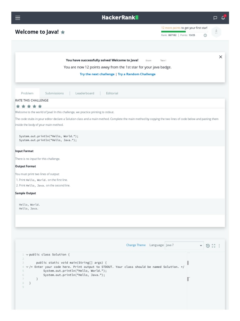 Welcome To Java! - HackerRank | PDF Welcome To Java! - HackerRank | PDF