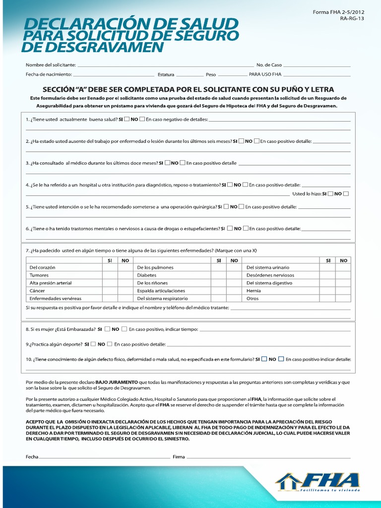 Declaracion de Salud FHA | PDF