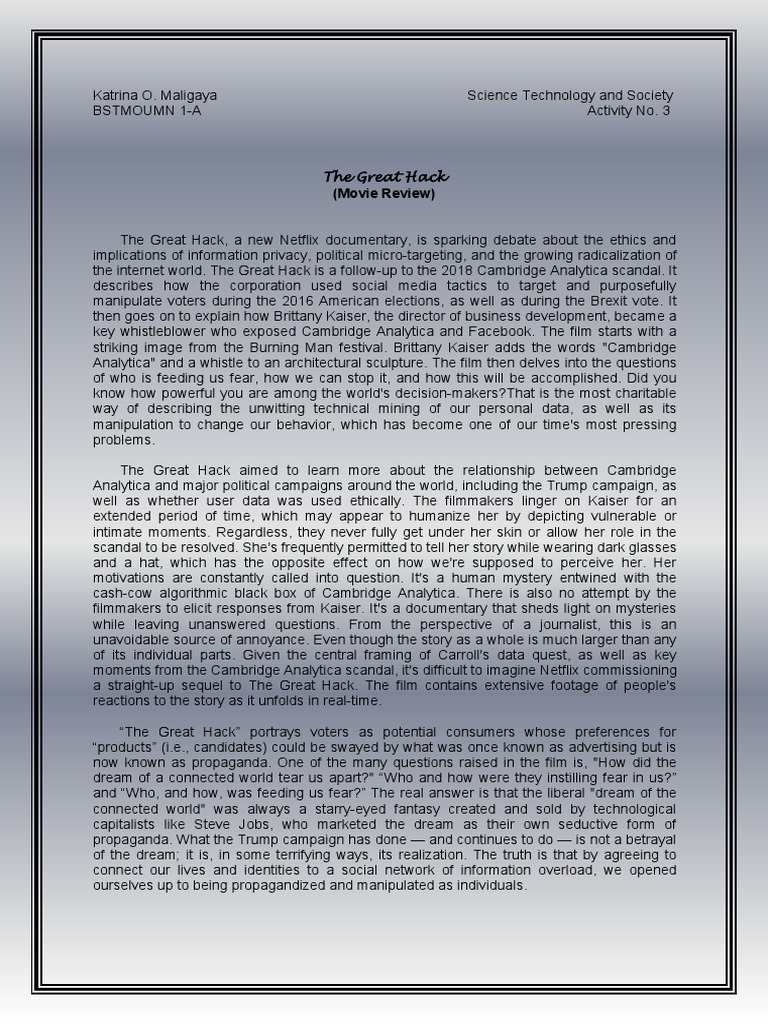 The Great Hack" documentary review | PDF | Communication | Business